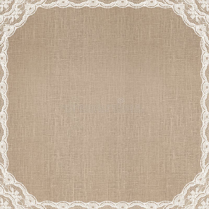 Vintage White Lace Frame on Light Brown Linen Texture Stock Photo ...