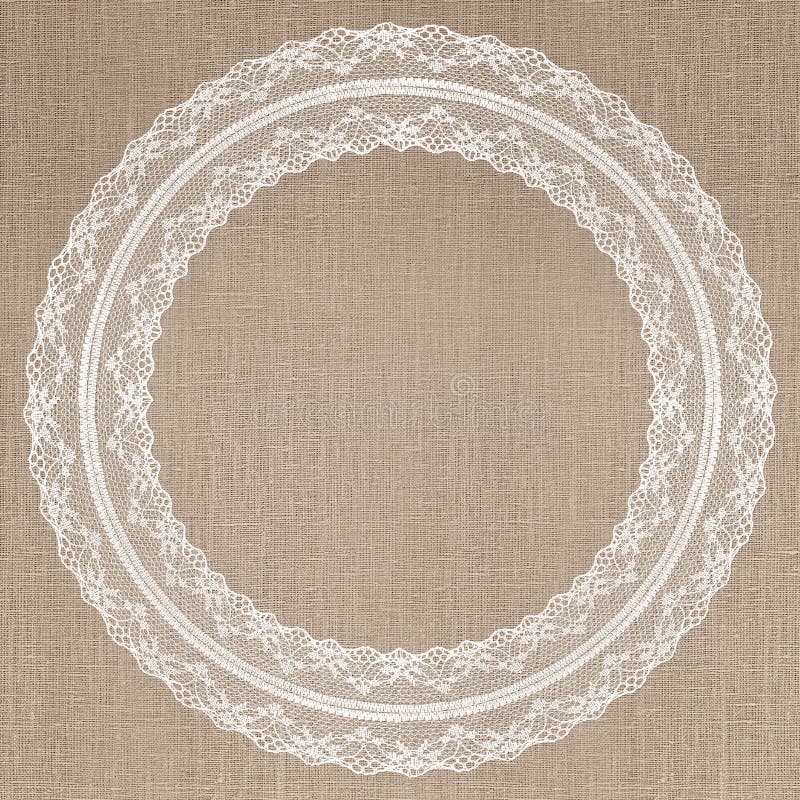 Vintage White Lace Frame on Light Brown Linen Texture Stock Image ...