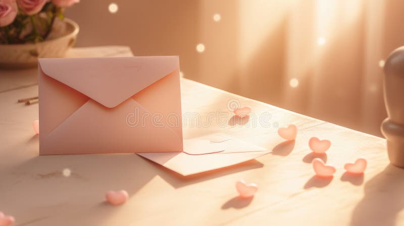Vintage White Open White Envelope with a Heart on the Table. Romantic ...