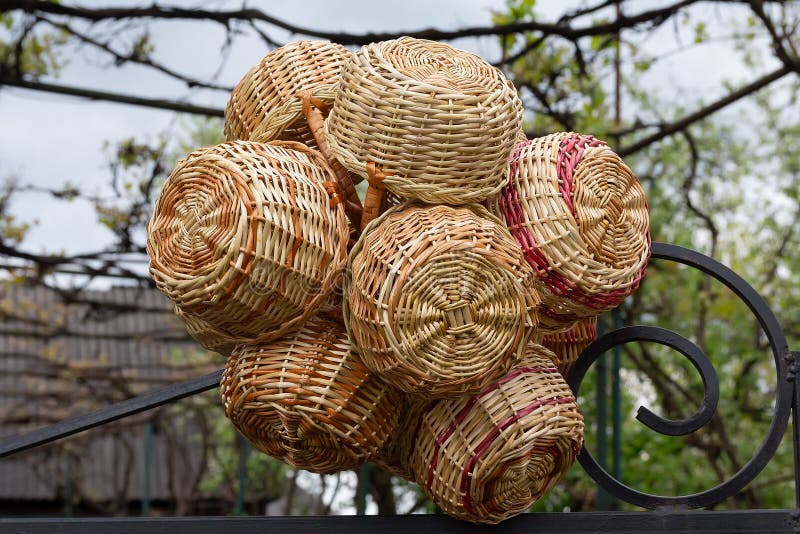 Vintage Wicker Baskets Hanging on the Market Stock Image - Image of retail, retro: 375083757