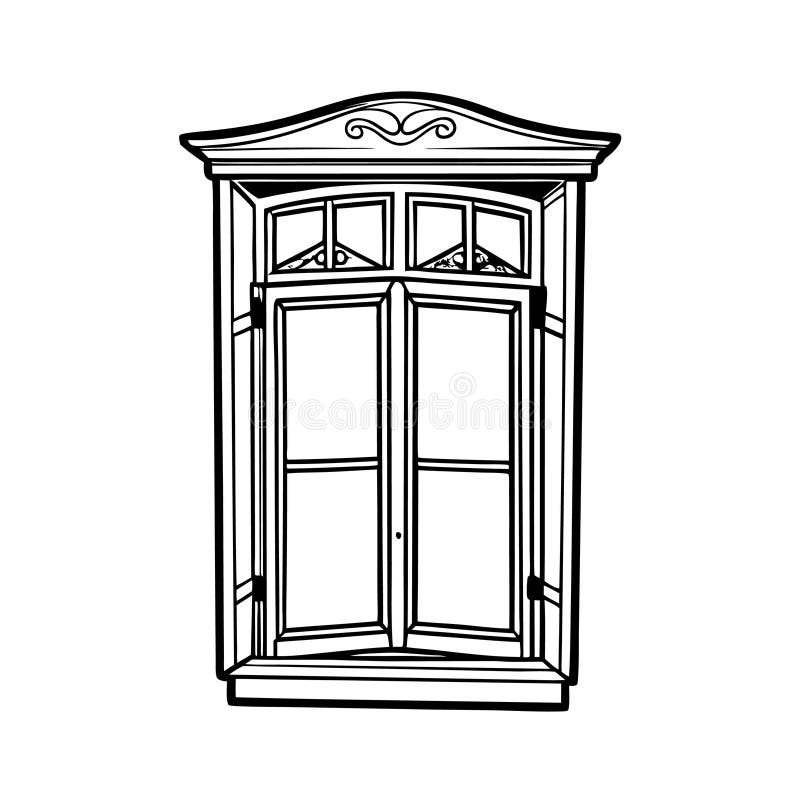 Vintage Window Design with Decorative Arch and Shutters, Classic ...