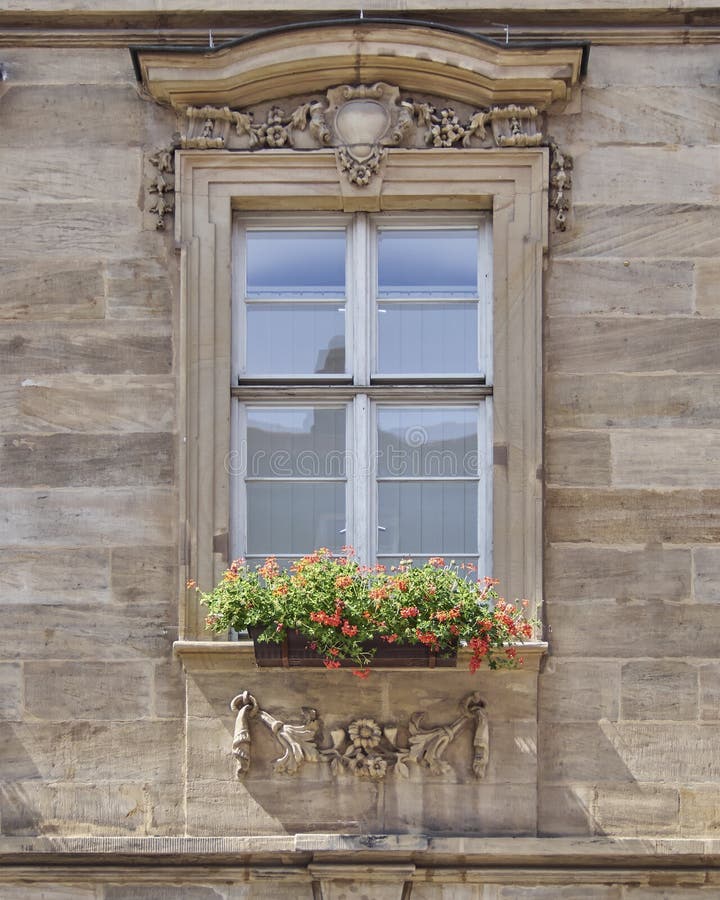 Vintage Window with Flowers, Bamberg, Germany Stock Photo - Image of ...