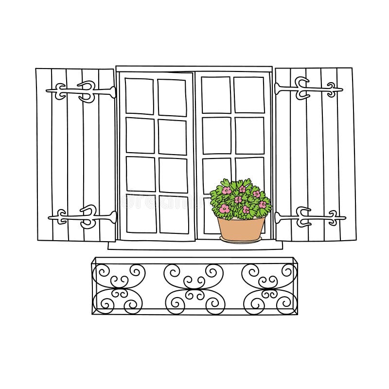 Window And Flowers Box Welcome Card, Sketchy Design. Vector ...