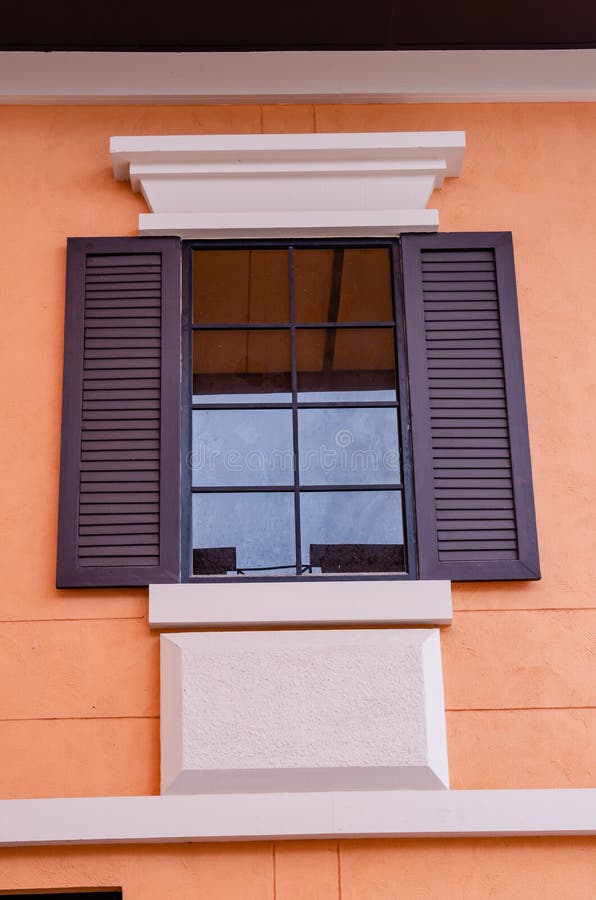 Vintage Window with Orange Wall Stock Image - Image of exterior, loft ...