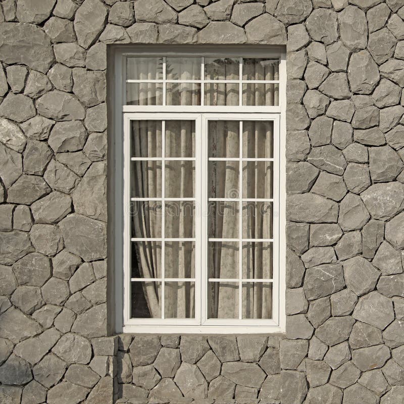 Vintage Window on Stone Wall Background Stock Image - Image of stone ...