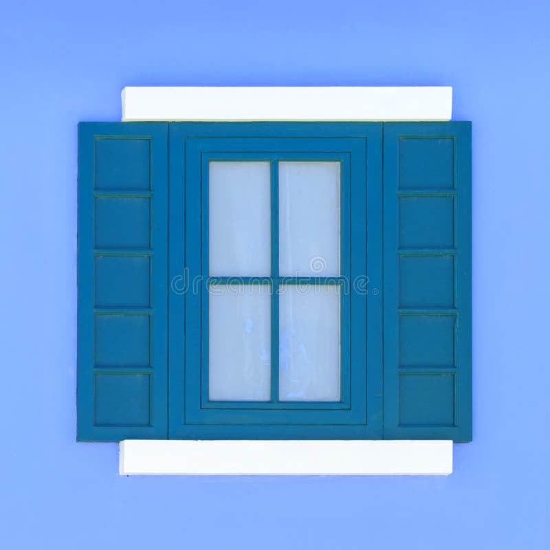 Vintage Windows on the Blue Wall Stock Photo - Image of brick, wall ...