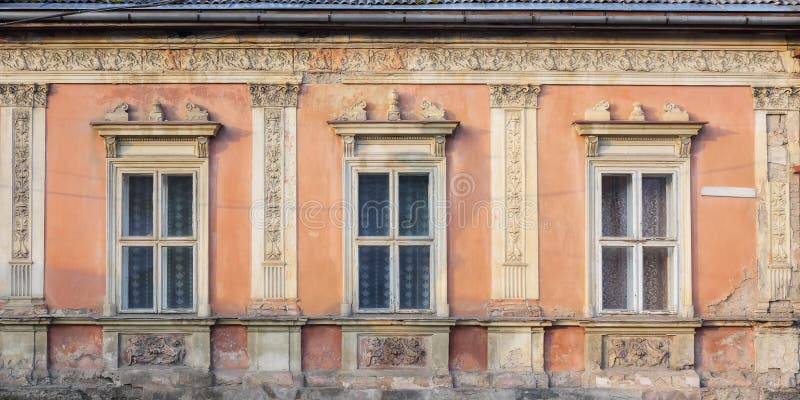 Ancient Windows on the Vintage Wall Stock Image - Image of texture ...