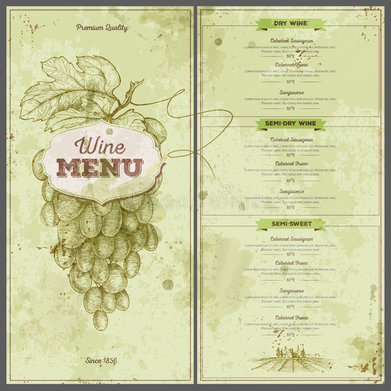Vintage Wine Menu Design. Document Template Stock Vector - Illustration ...