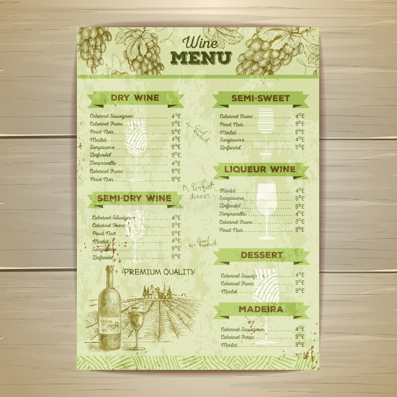 Vintage Wine Menu Design. Document Template Stock Vector - Illustration ...