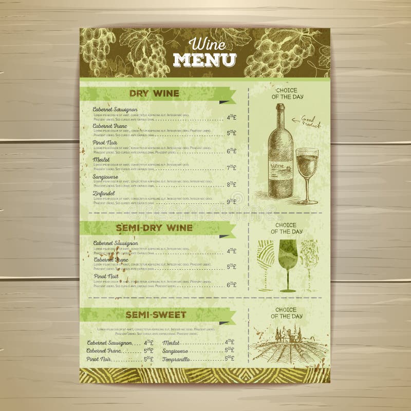 Vintage Wine Menu Design. Document Template Stock Vector - Illustration ...