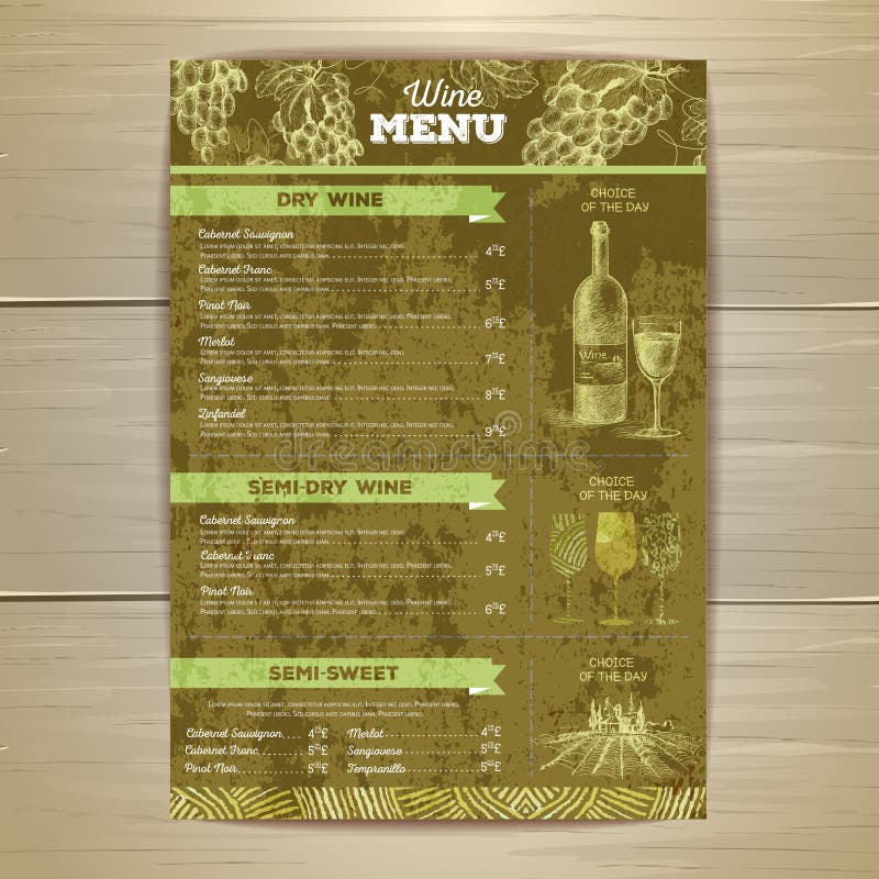 Vintage Wine Menu Design. Document Template Stock Vector - Illustration ...
