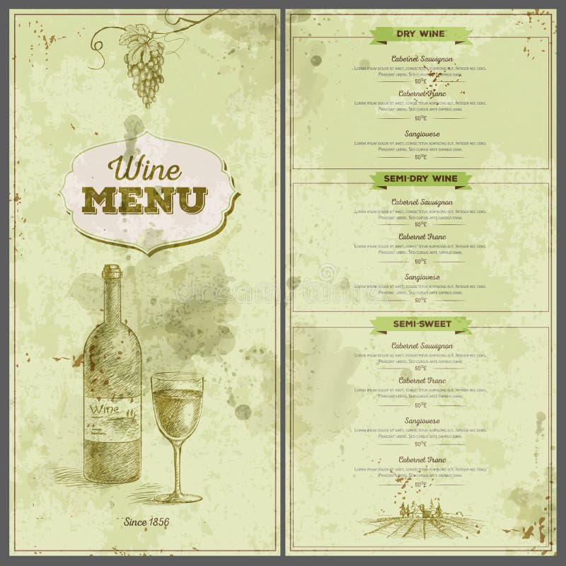 Vintage Wine Menu Design. Document Template Stock Vector - Illustration ...