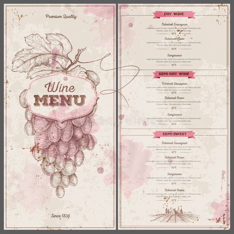 Vintage Wine Menu Design. Document Template Stock Vector - Illustration ...