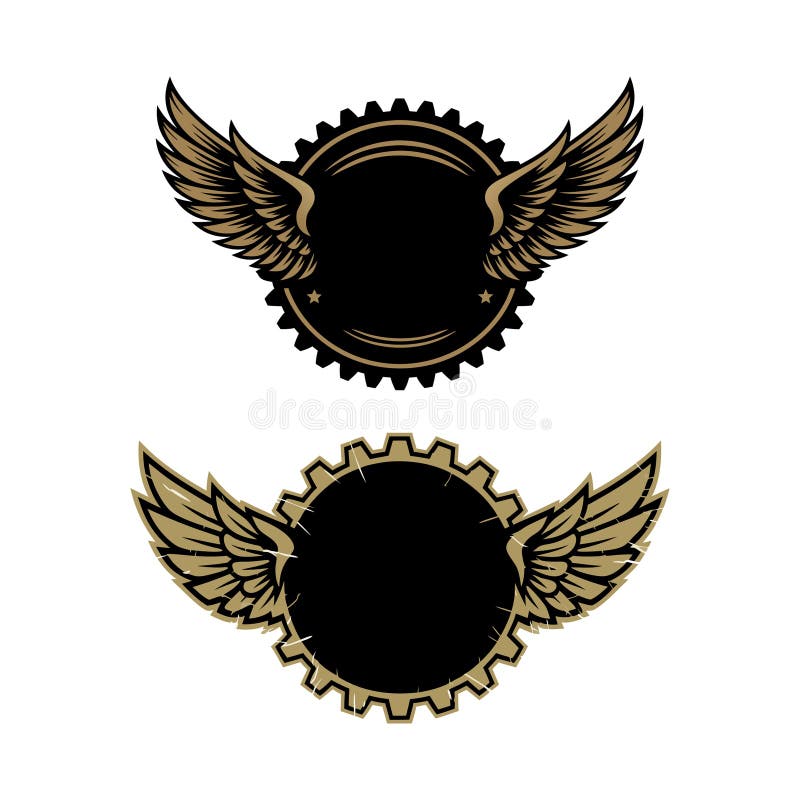 Vintage Winged Gear Emblem, Industrial and Mechanical Vector Badge ...