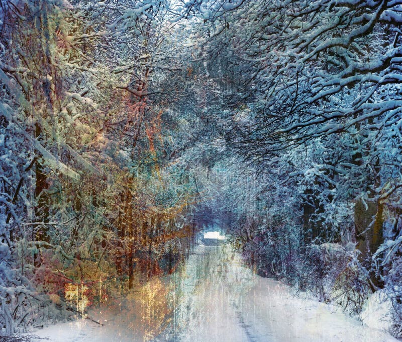 Vintage winter road stock image. Image of trees, seasonal - 21121863
