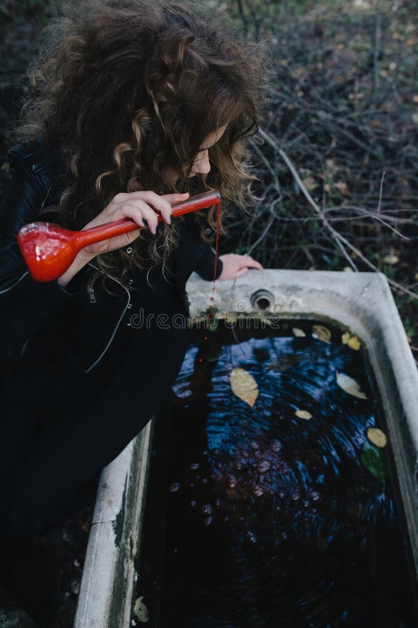 Vintage Witch with Elixir in Hand Stock Image - Image of diabolic ...