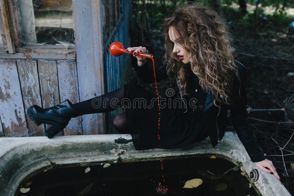 Vintage Witch with Elixir in Hand Stock Image - Image of adult, bowler ...