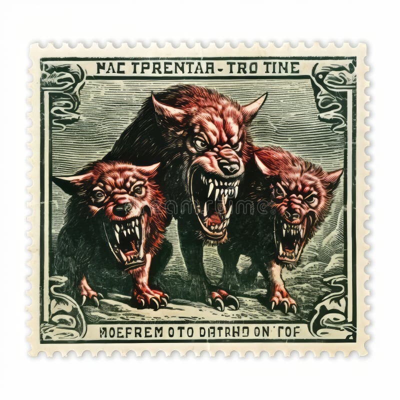 Vintage Wolf Stamp Supernatural Creature in Grotesque Style Stock ...