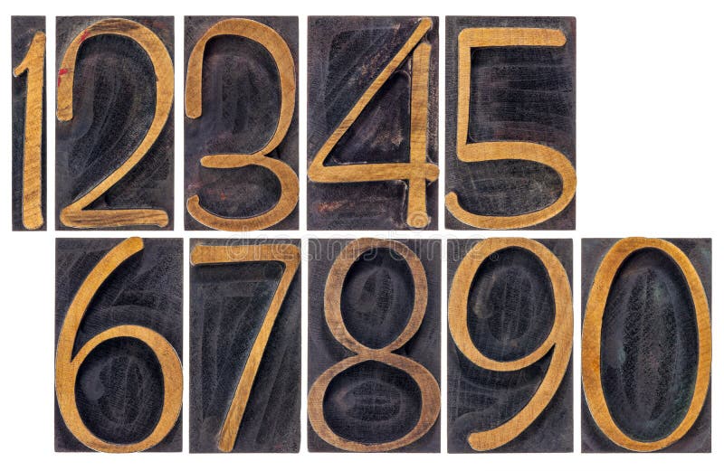 Numbers in Vintage Wood Letterpress Types Stock Photo - Image of ...