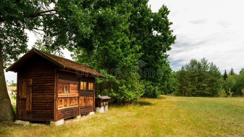 Vintage Wooden Apiary with Beehives Stock Image - Image of product ...