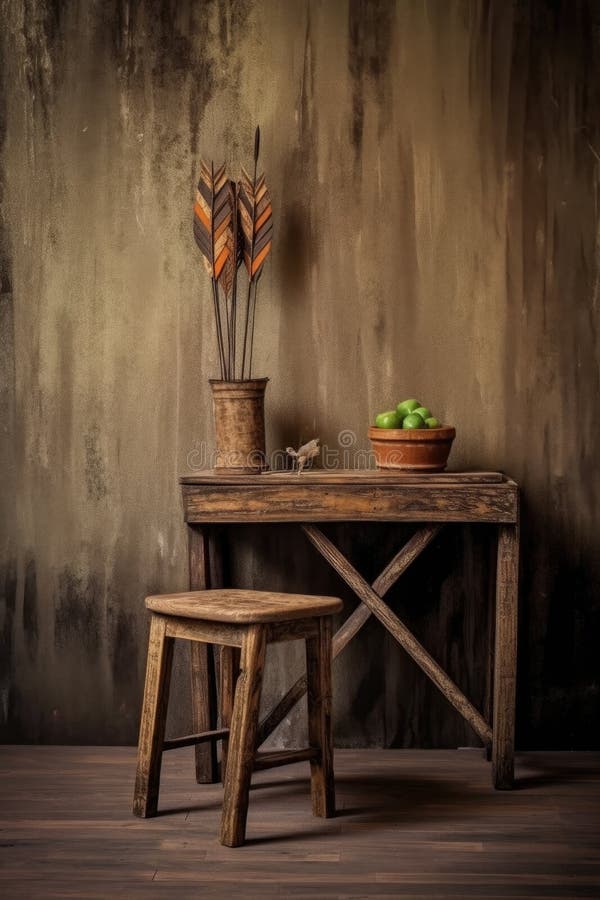 Vintage Wooden Arrow Resting on Rustic Table Stock Illustration ...