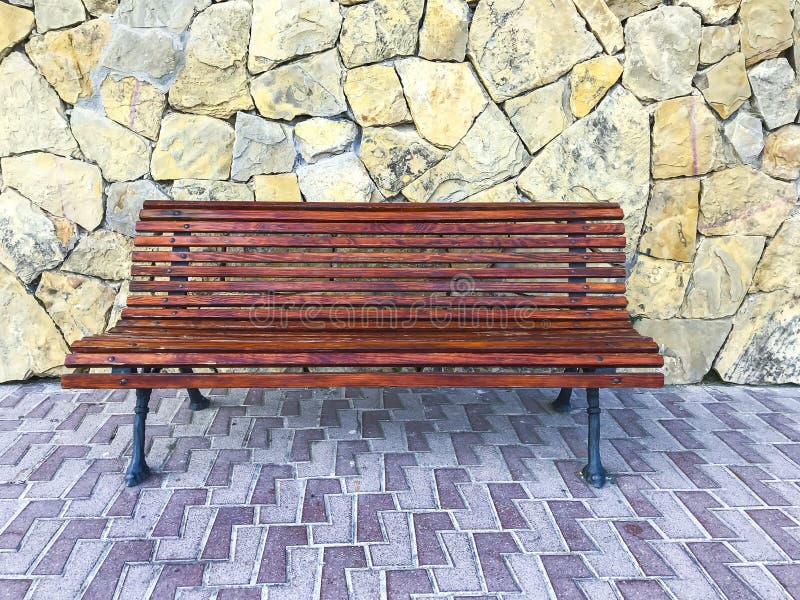 Vintage Wooden Bench on Stone Background Stock Photo - Image of floor ...