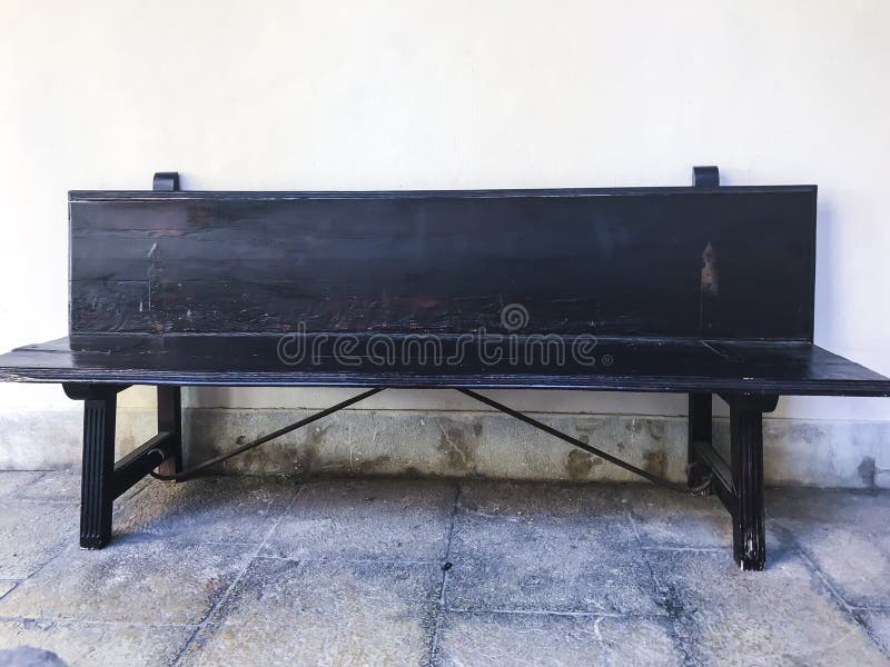 Vintage Wooden Bench on Stone Background Stock Image - Image of rain ...