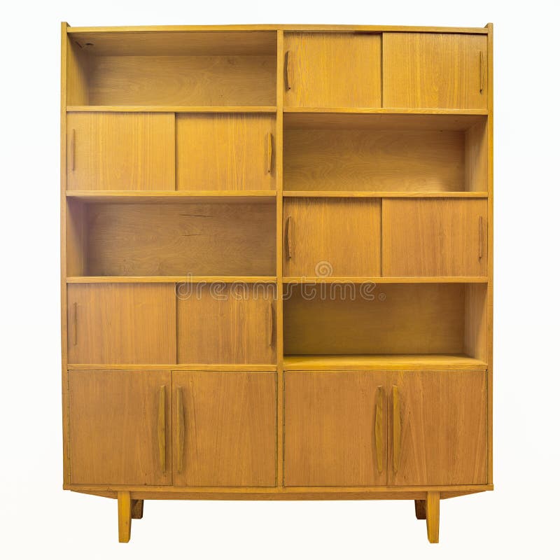 Vintage Wooden Bookcase Isolated on White Background Stock Image ...
