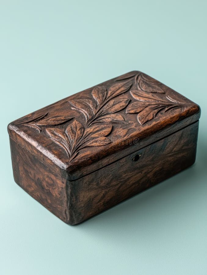 A Vintage Wooden Box with Carved Leaf Design. Stock Illustration ...
