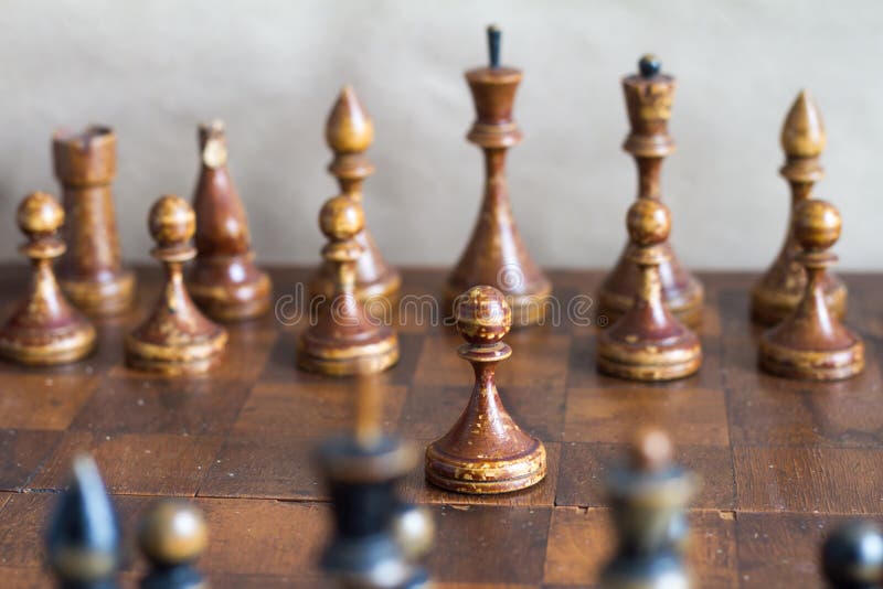 Vintage Wooden Chess Pieces on an Old Chessboard. Stock Image - Image ...
