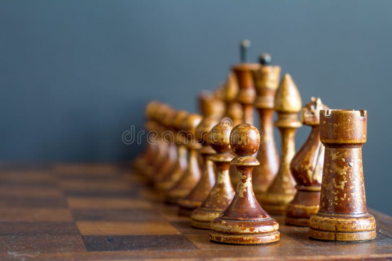 Vintage Wooden Chess Pieces on an Old Chessboard. Stock Image - Image ...