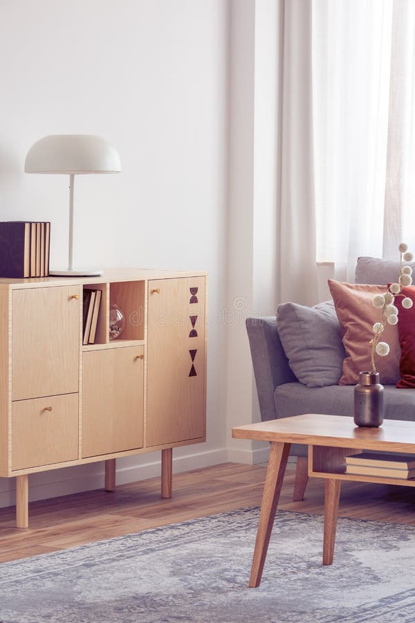 Vintage Wooden Coffee Table and Commode in Elegant Living Room Interior ...