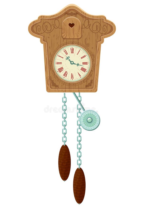 Wooden Cuckoo-clock. Cartoon Vintage Clock, Mechanical Retro Clock, Old ...