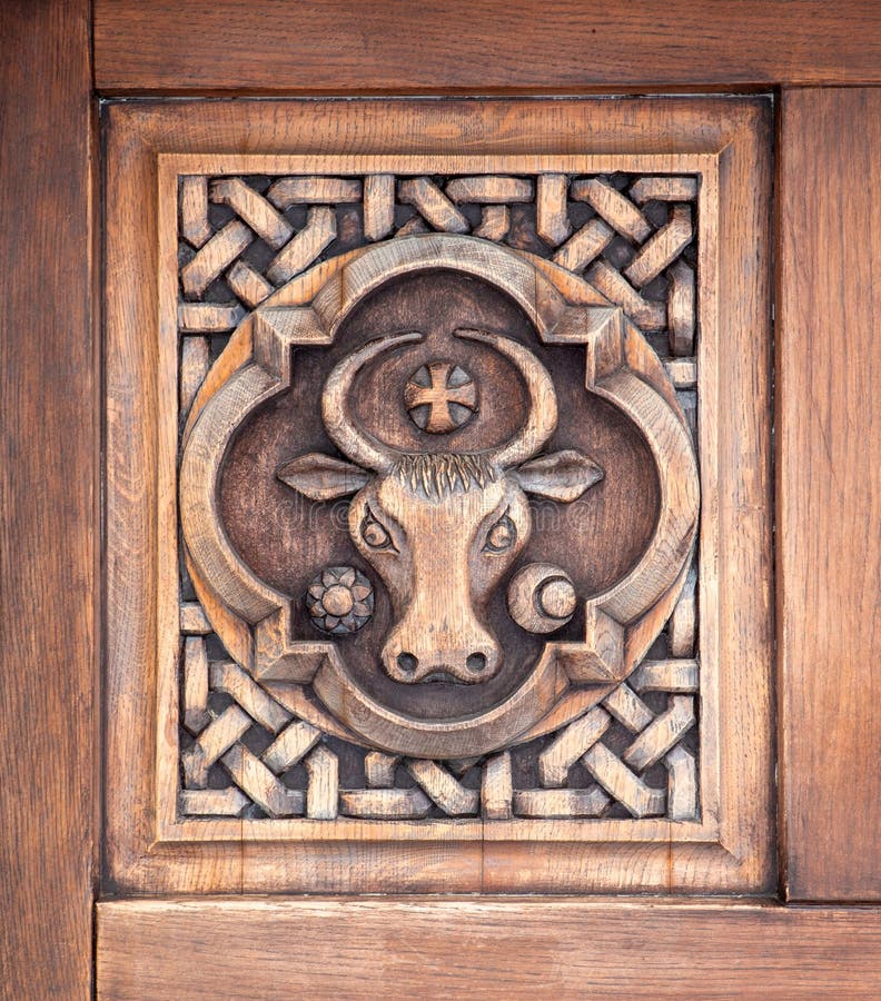 Vintage Wooden Door Featuring a Cow Design Editorial Stock Photo ...