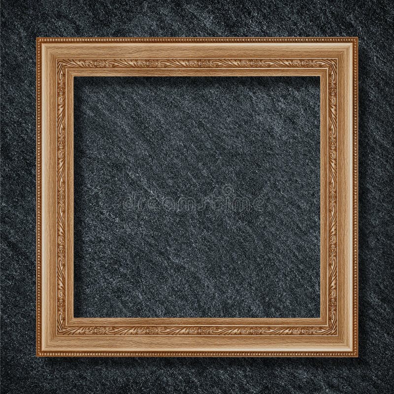 A Vintage Wooden Frame Isolated on Black Slate Stone Background Stock ...