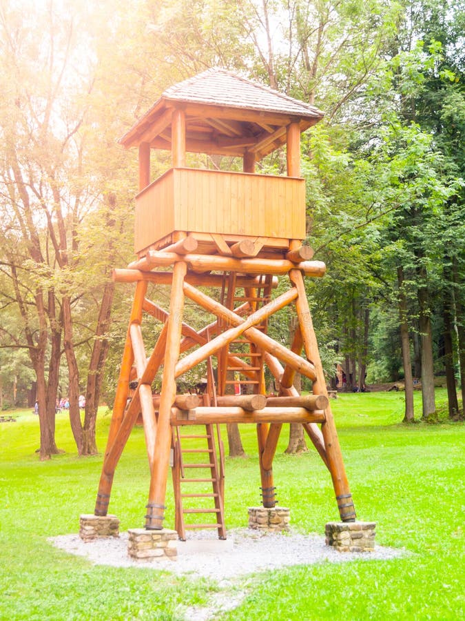 Vintage Wooden Guard Tower in the Forest Stock Image - Image of ...