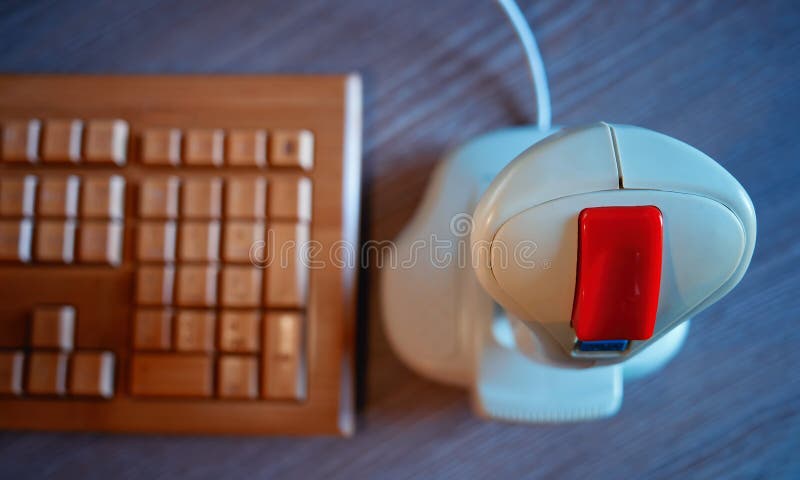 Vintage Wooden Keyboard with Red Joystick Background Stock Image ...