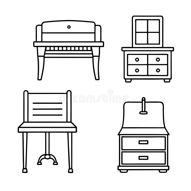 Vintage Wooden Office Set Icons for Classic Workspaces Stock Vector ...