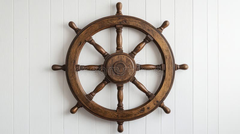Vintage Wooden Ship Wheel on Textured White Wall Background Stock Image ...