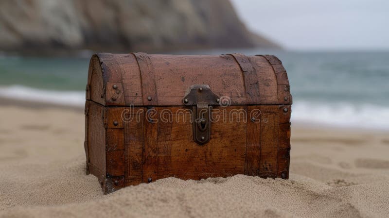 Vintage Wooden Treasure Chest on Sandy Beach Stock Illustration ...