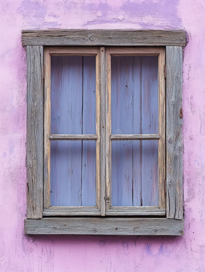 Vintage Wooden Window on a Pastel Pink Wall. Stock Image - Image of ...