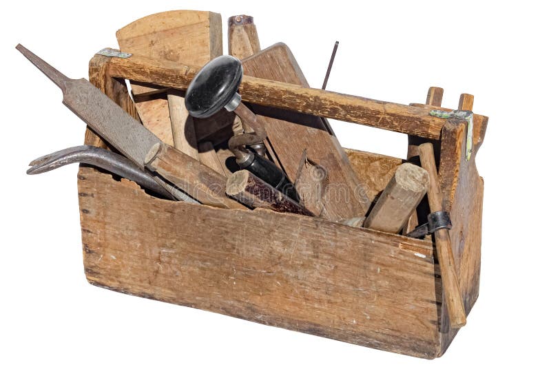 Vintage WoodenTool Box Full of Carpentry Tools. Isolated on a White ...