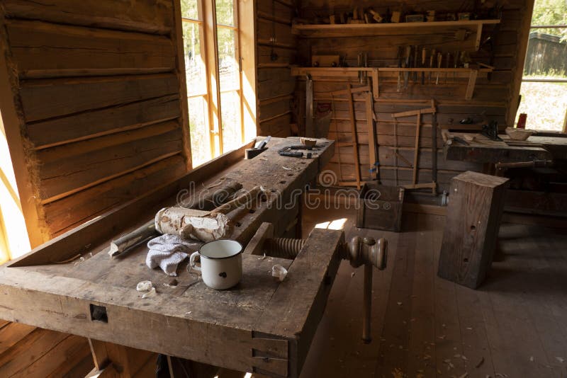 Vintage Woodworking Tools. Carpentry. Carpenter S Workbench Stock Image ...