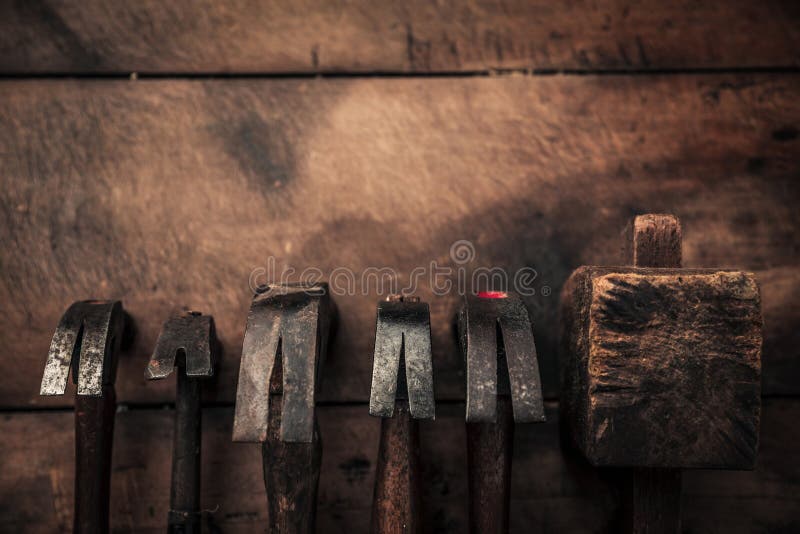 Vintage Woodworking Tools on Top of Old Vintage Workbench Stock Photo ...