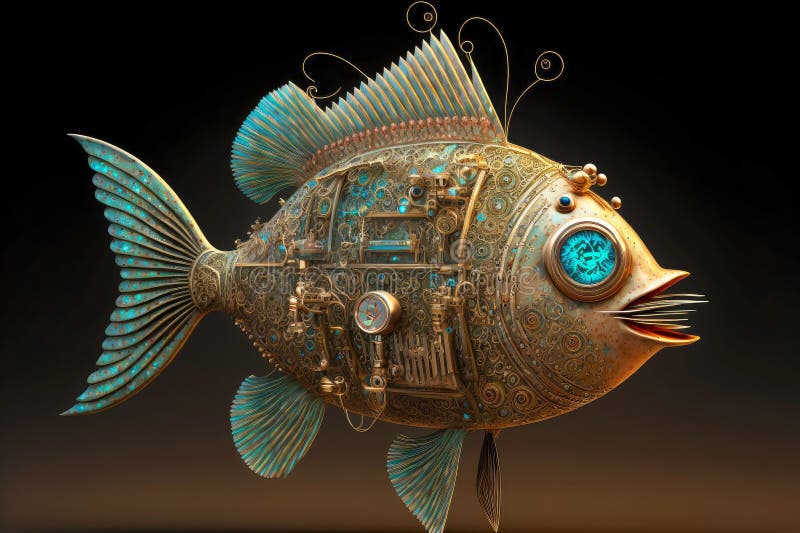 Vintage Work in Form of Mechanical Fish Robot with Decorated Elements ...