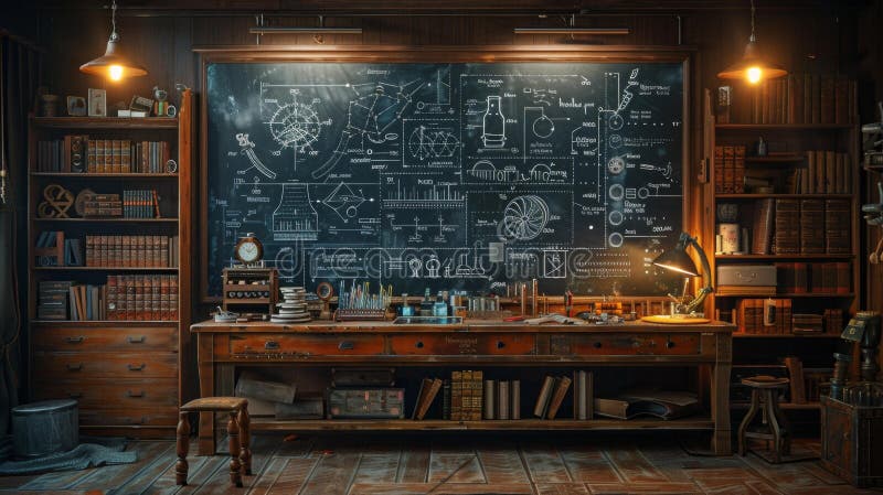 Vintage Workshop with Detailed Chalkboard - Generative Ai Stock ...