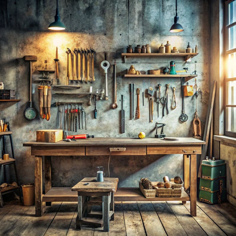 Vintage Workshop Tools on Hanging Wall Stock Illustration ...