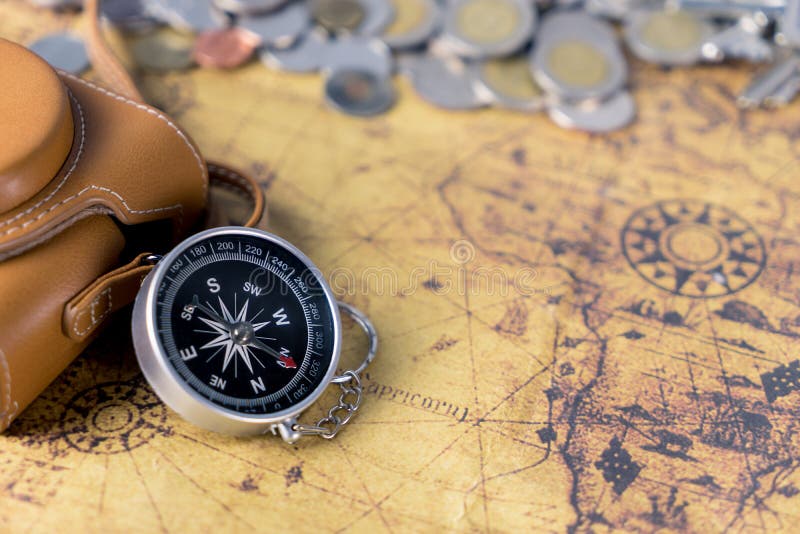 Vintage World Explorer Equipment with Camera and Compass Stock Image ...