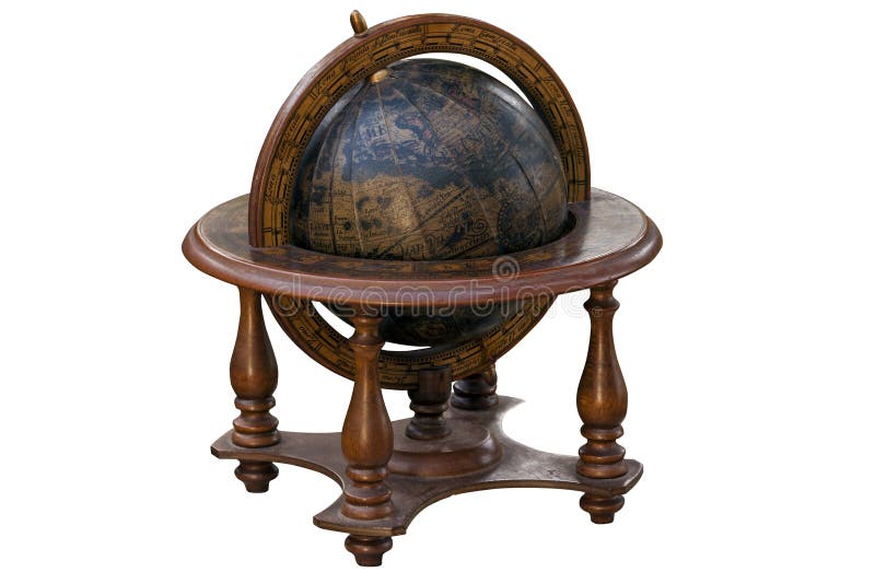 Vintage World Globe Mounted in Wooden Stand Stock Image - Image of ...