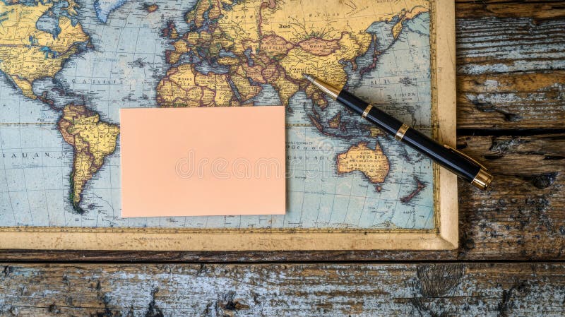 Vintage World Map with Blank Note and Pen Plan Your Next Adventure ...